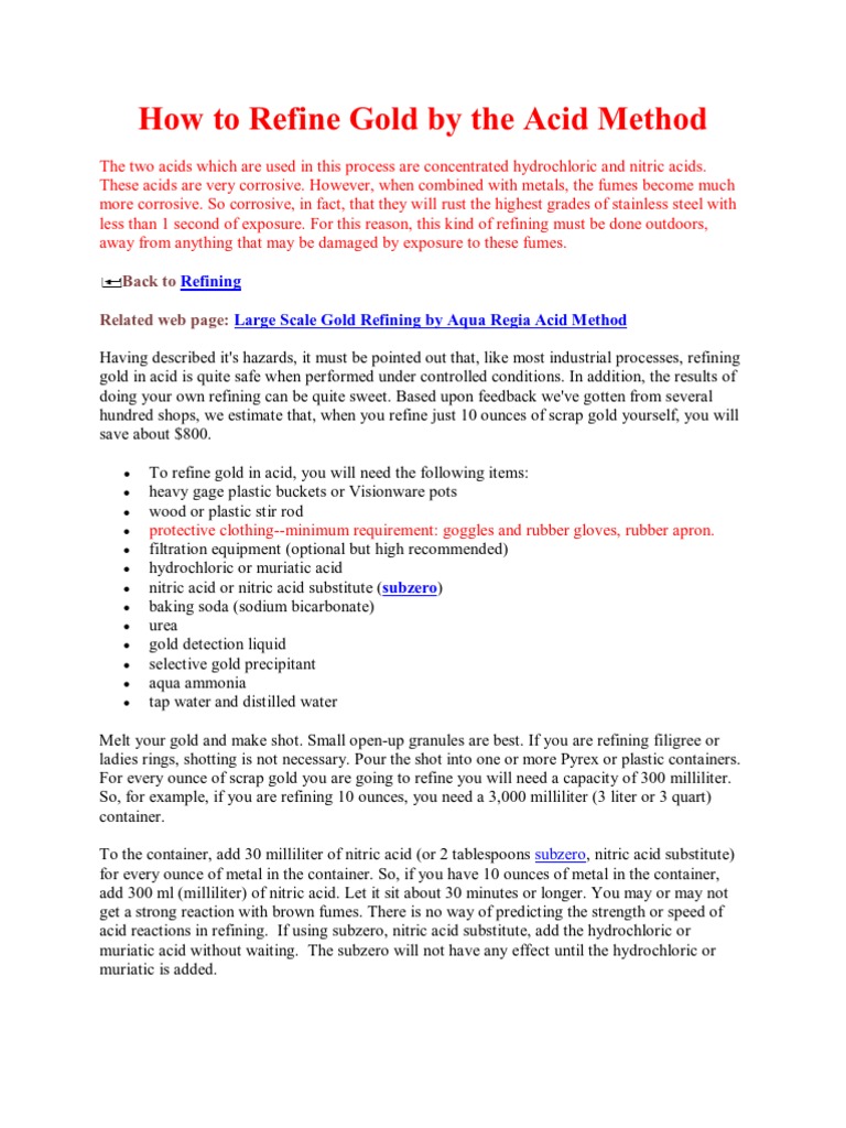 How To Refine Gold by The Acid Method | PDF