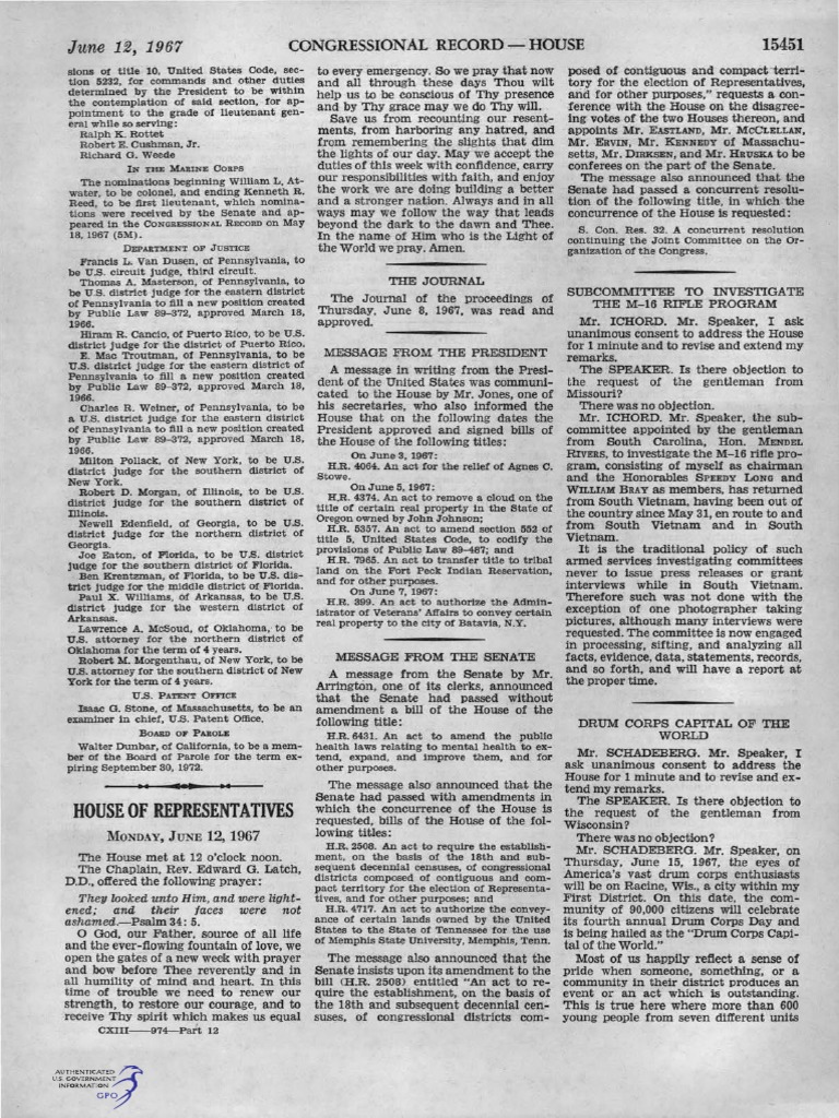 Congressional Records 90thcongress113 - 12 | PDF | Silver Certificate ...