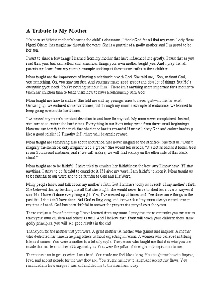 A Tribute To My Mother | PDF | Prayer