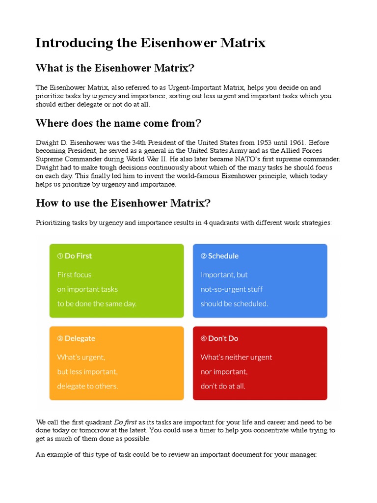 Eisenhower Matrix Introduction | PDF | Time Management | Professional ...