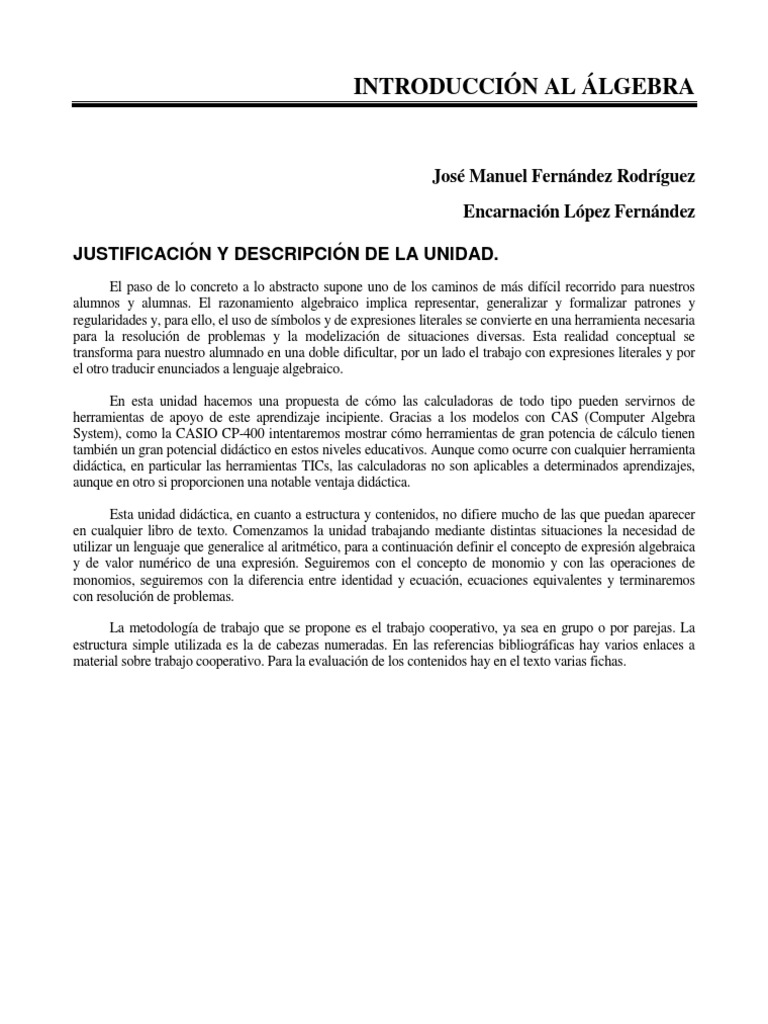 Introduccion Al Algebra | PDF | Ecuaciones | Multiplicación