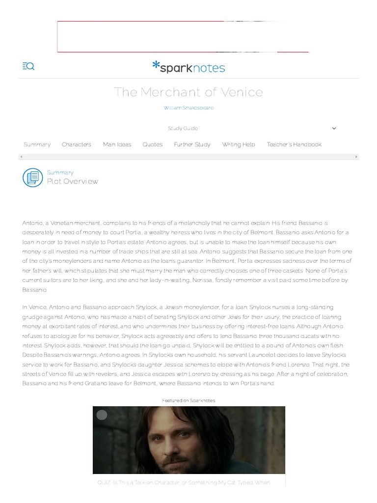 The Merchant of Venice Study Guide Summary | PDF | The Merchant Of ...