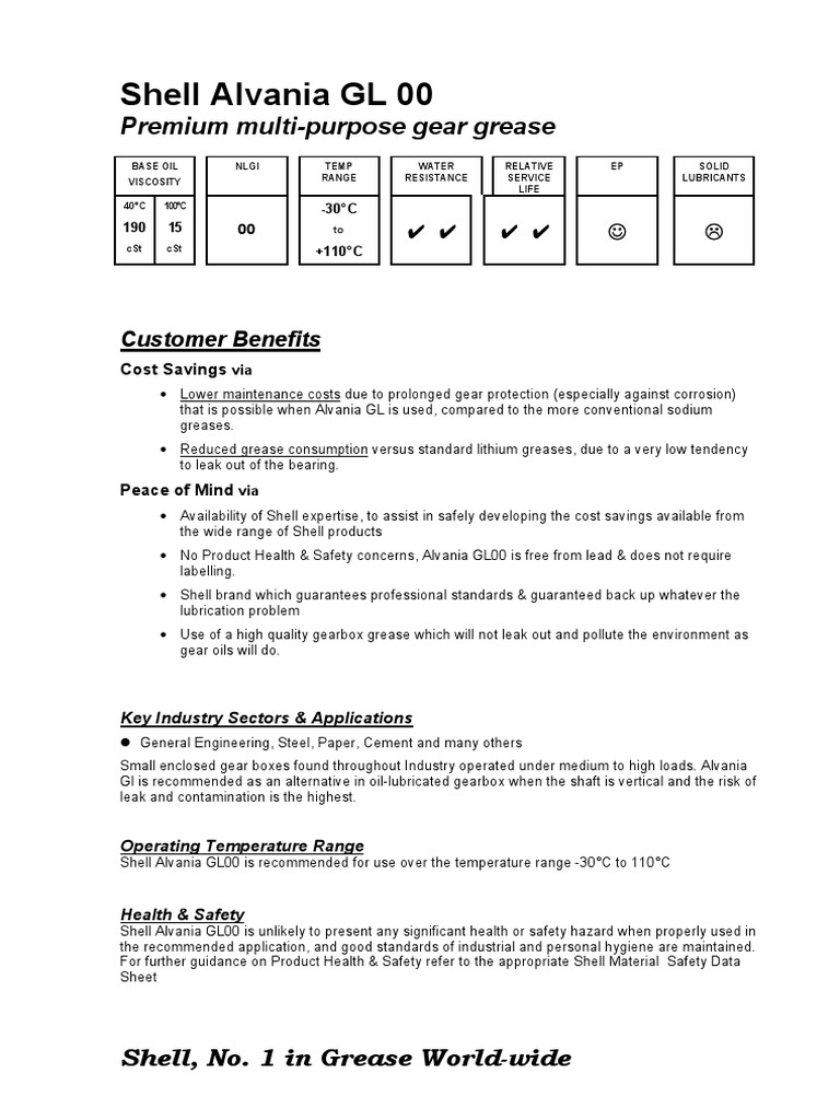 Shell Alvania GL 00: Premium Multi-Purpose Gear Grease | PDF ...