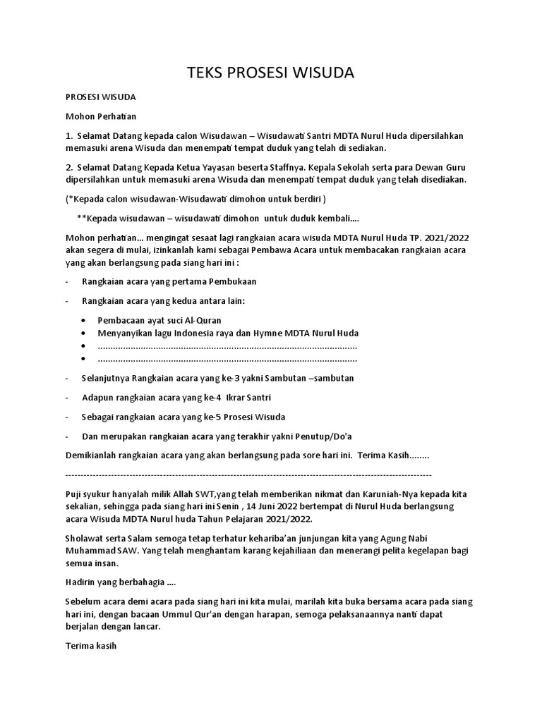 Teks Proses Wisuda MDTA Nurul Huda | PDF