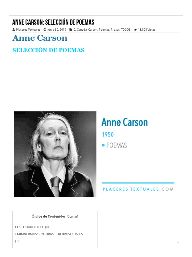 Anne Carson - Selección de Poemas - Placeres Textuales | PDF ...