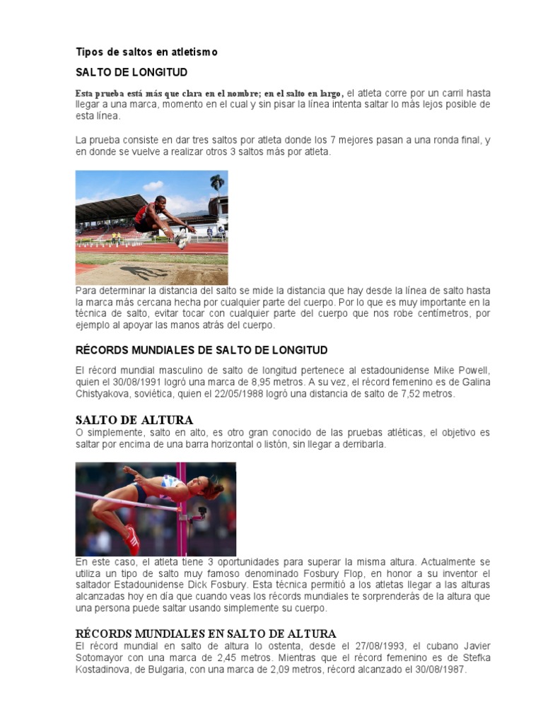 Tipos de Saltos en Atletismo | PDF | Deporte del atletismo | Juegos de ...