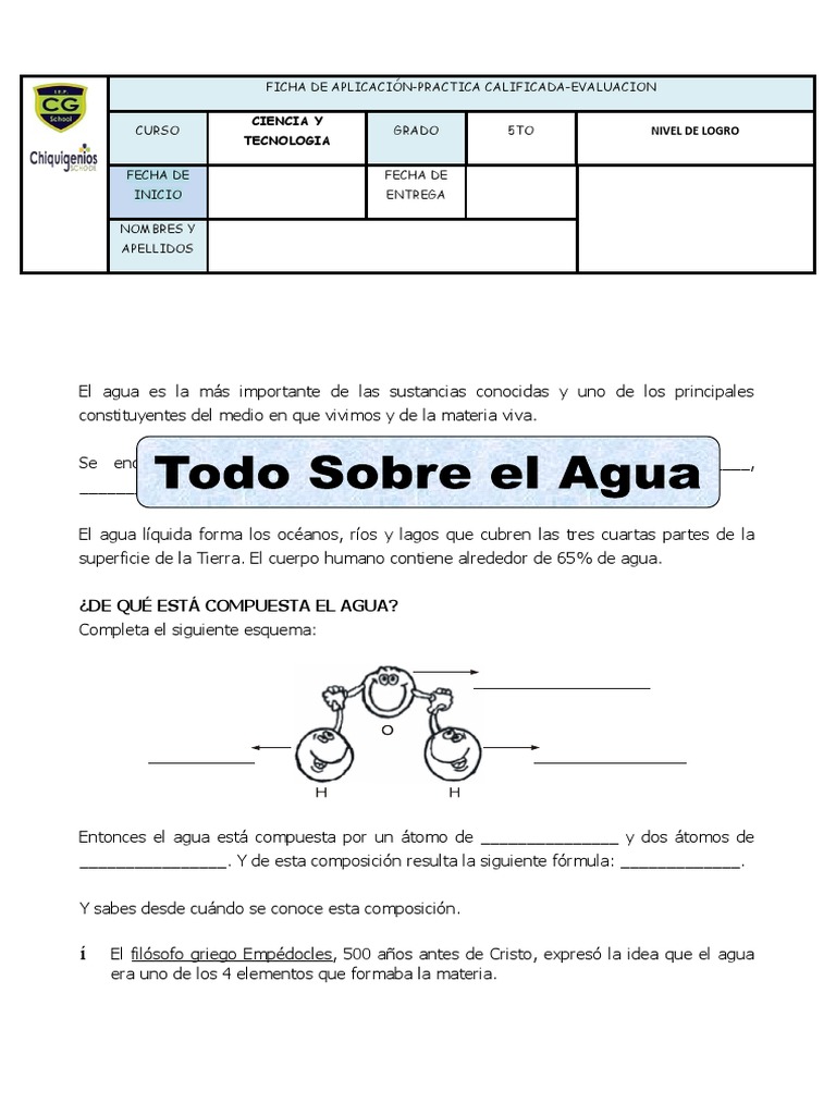 Ficha El Agua para Quinto de Primaria | PDF | Agua | La contaminación ...