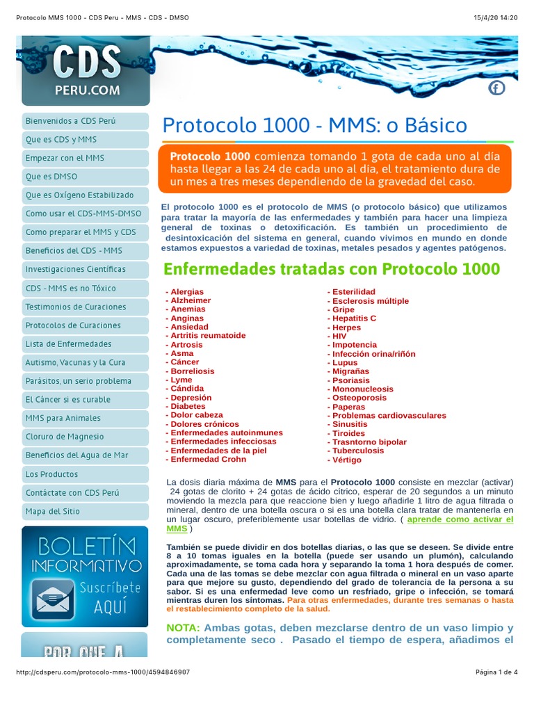 Protocolo Mms 1000 - Cds Peru - Mms - Cds - Dmso | PDF | Vitamina C | Antioxidante