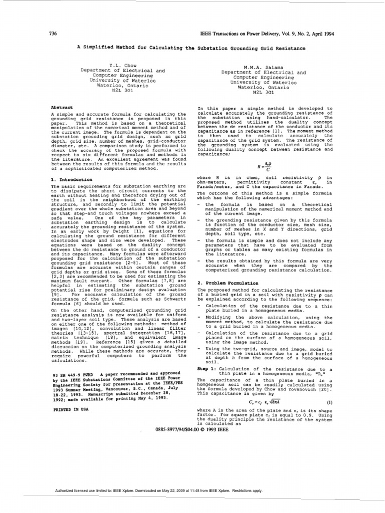 A Simplified Method For Calculating The Substation Grounding Grid ...