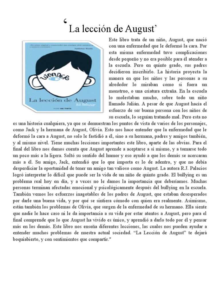 La lección de August: Resumen y lecciones | PDF