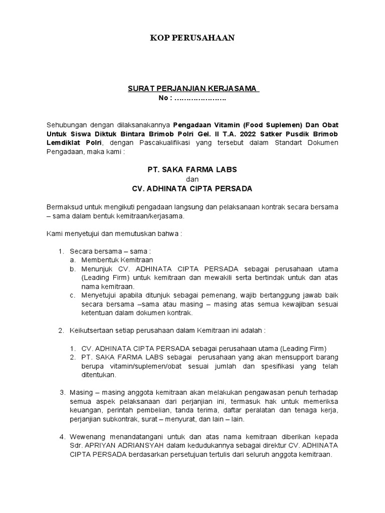 Perjanjian Kso Adhinata Saka Farma | PDF