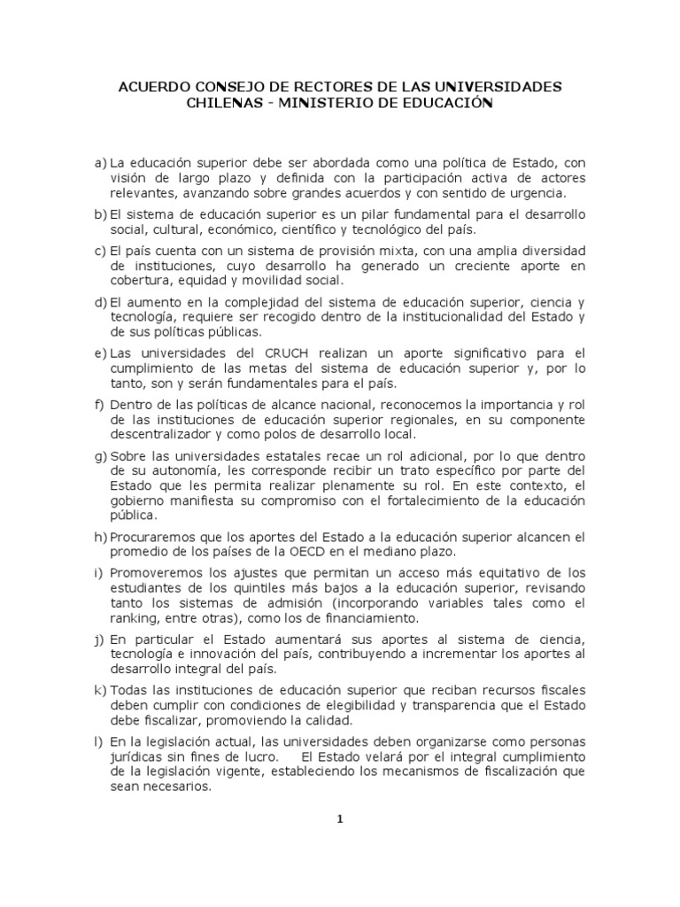 Acuerdos Mineduc CRUCH | PDF | Educación más alta | Science