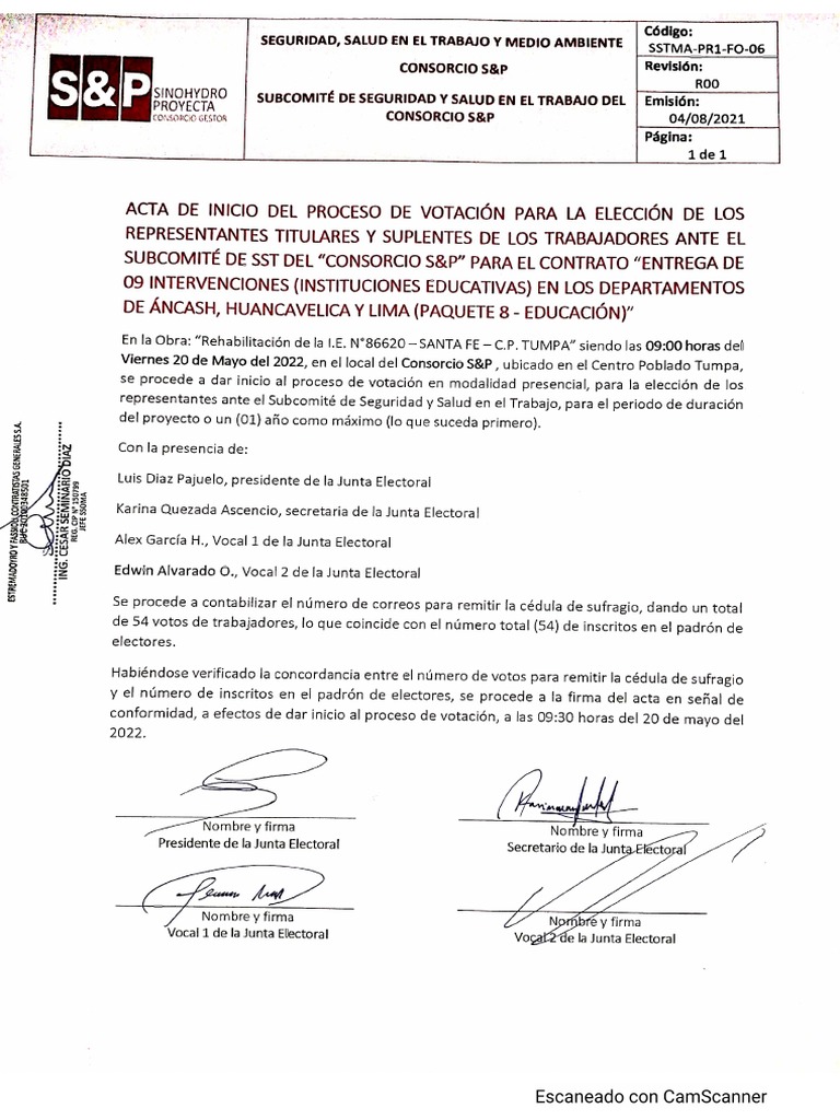 Acta de Inicio Del Proceso de Eleccion Del Comite SST | PDF