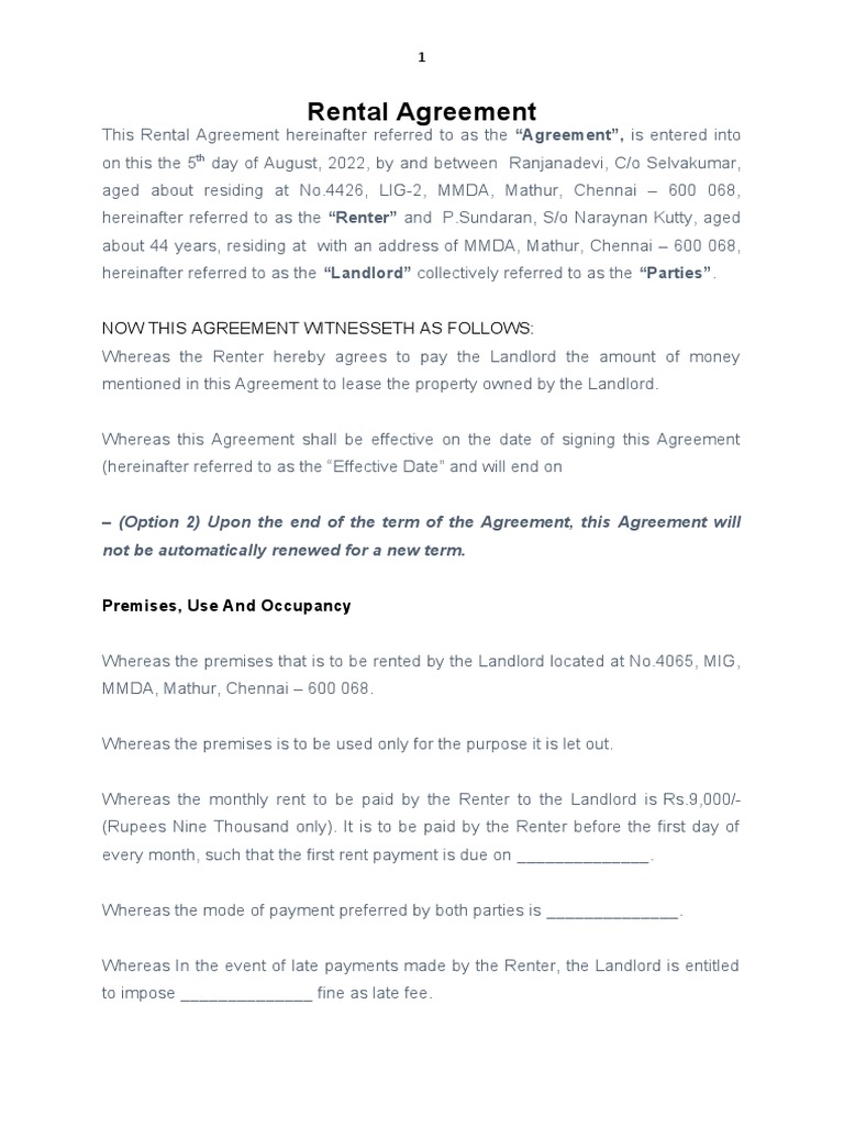 Rental Agreement: Now This Agreement Witnesseth As Follows | PDF ...