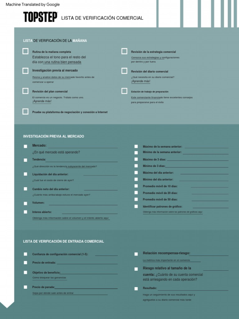 Topstep Trader Checklist | PDF | Mercado (economía)