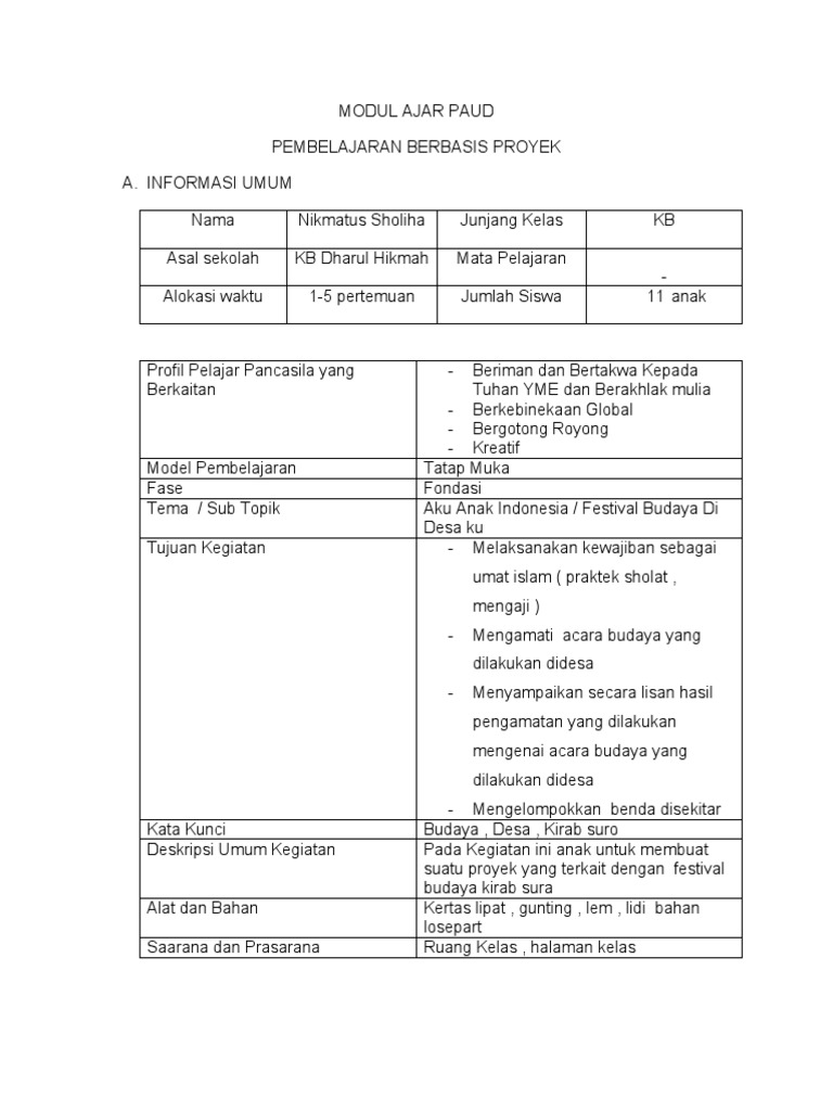 Modul Ajar Paud | PDF