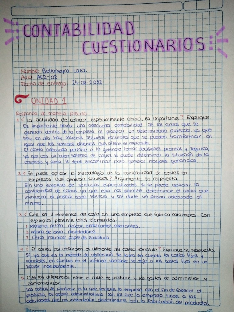 Cuestionarios (Unidad 1 y 2) | PDF