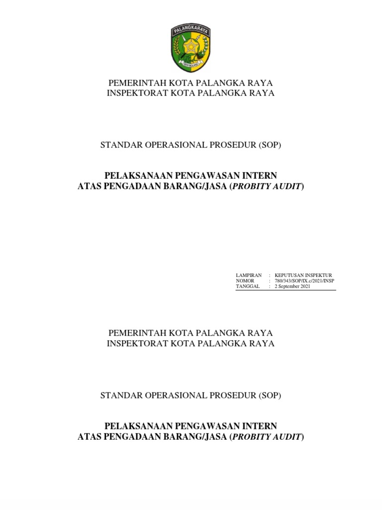 SOP Pelaksanaan Probity Audit Nomor 780 343 SOP IX.c 2021 INSP | PDF