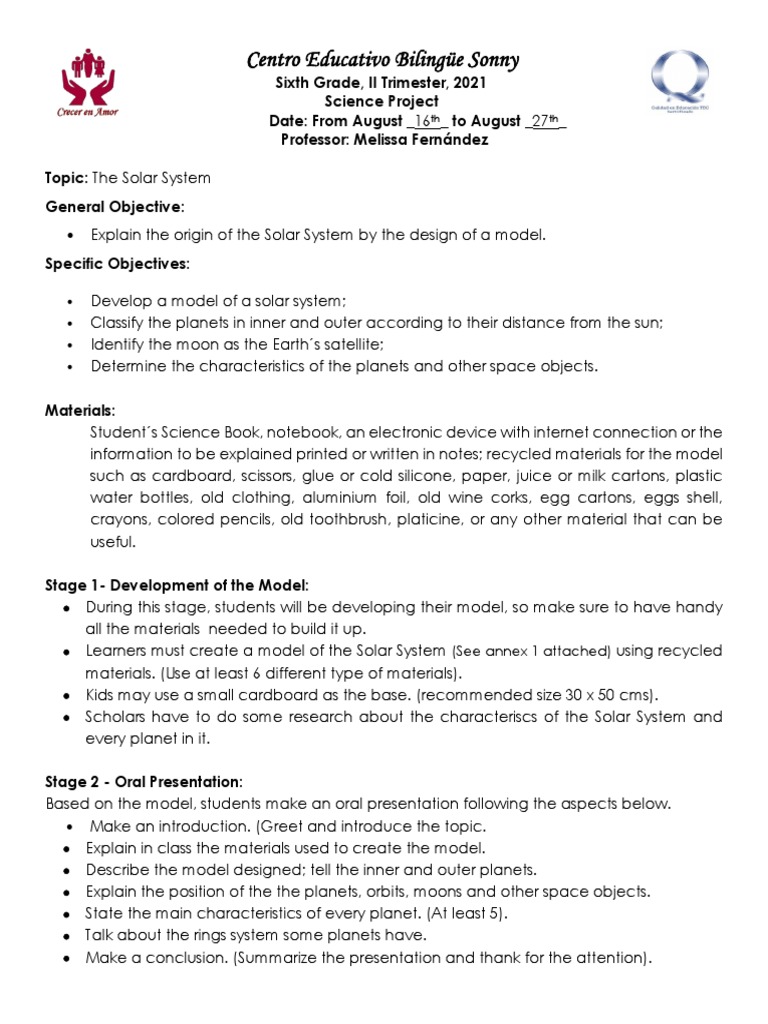 Project - The Solar System Model | PDF | Planets | Solar System