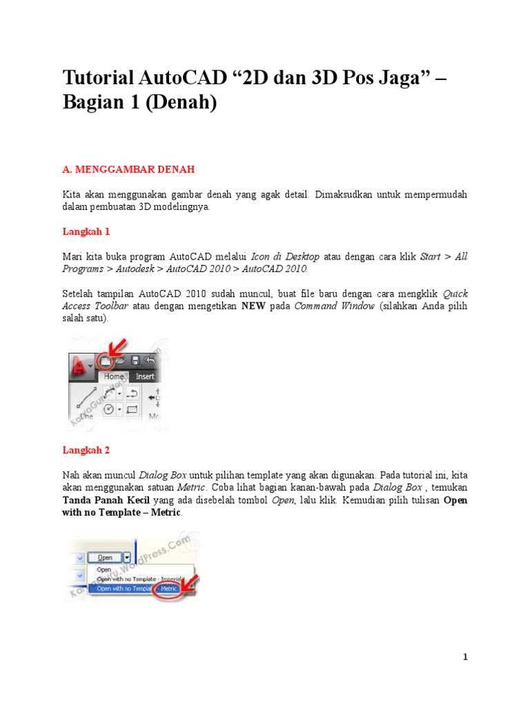 Tutorial AutoCAD Pos Jaga 2d Dan 3d | PDF