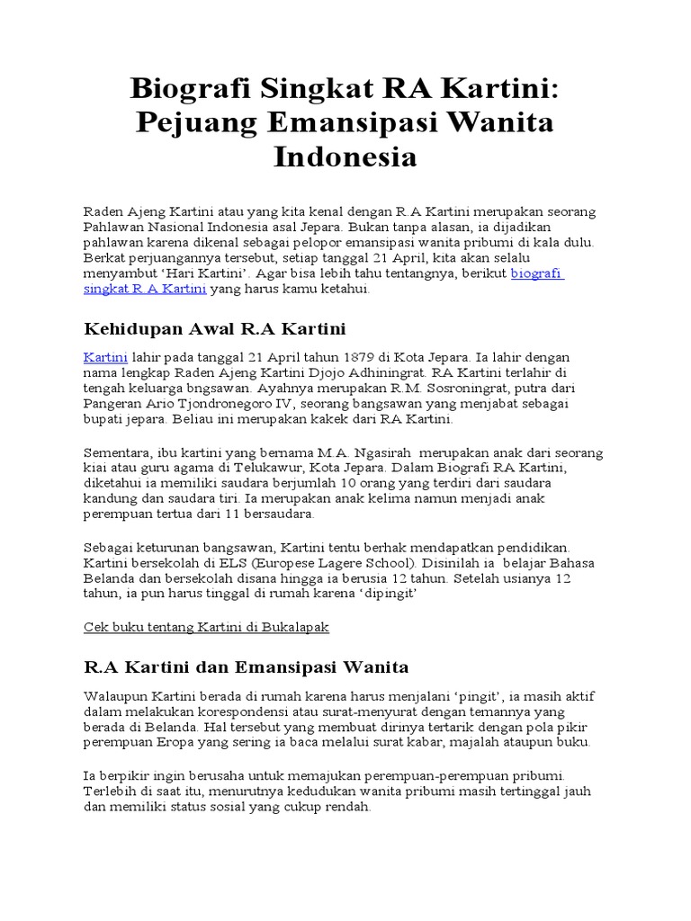 Biografi Singkat RA Kartini | PDF