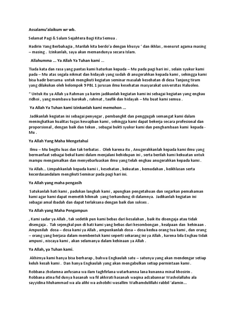 Teks Doa Seminar Kesehatan Kel. 9 | PDF