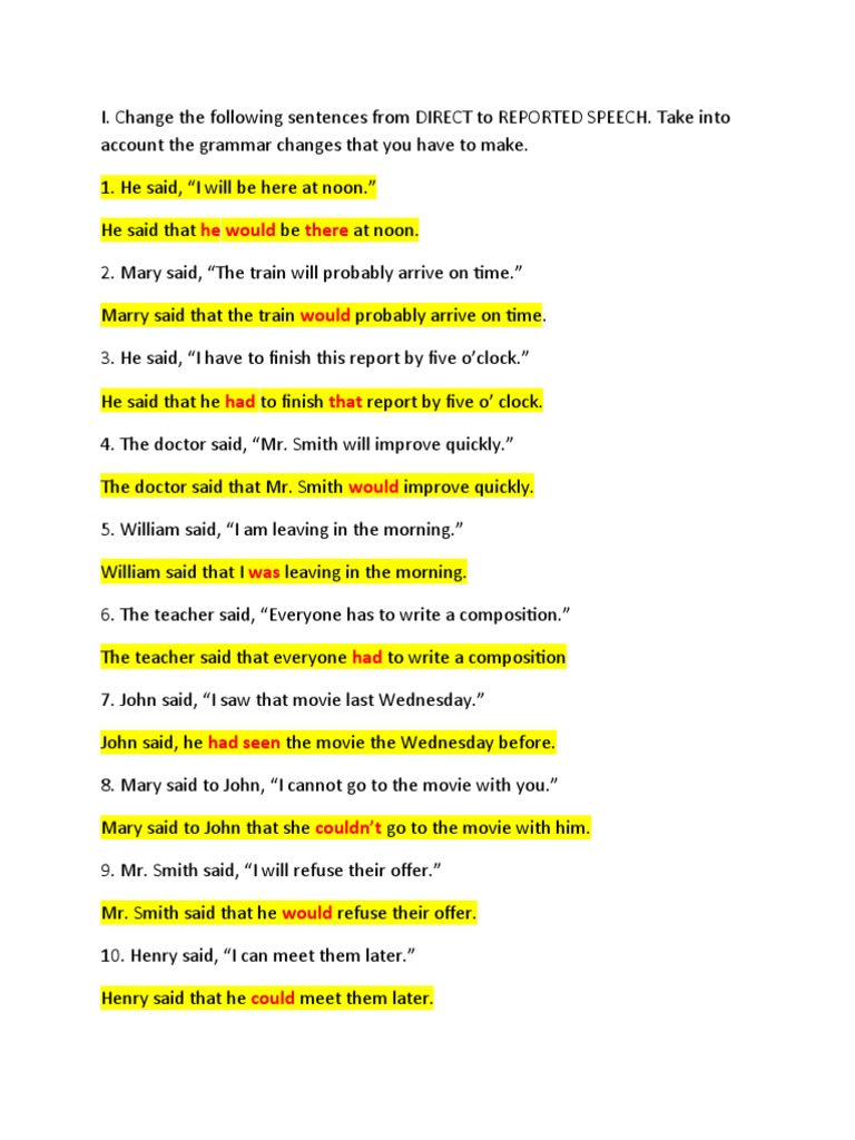 Practice #5 - Reported Speech | PDF | Linguistics | Cognition