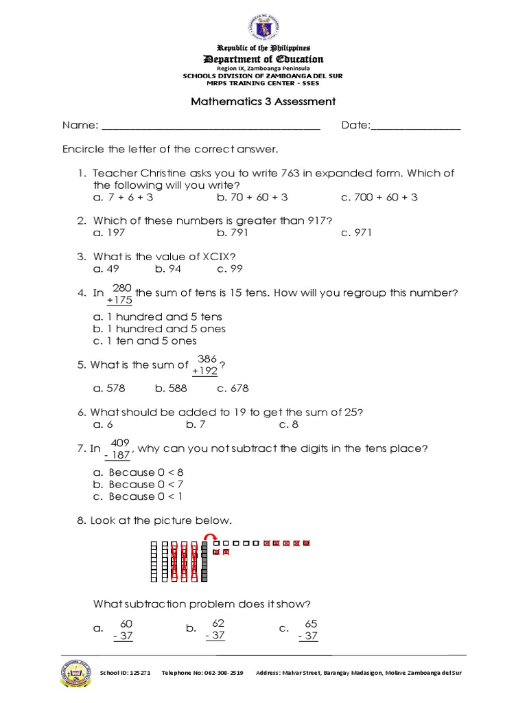 Math Grade 3 Assessment | PDF | Arithmetic | Elementary Mathematics
