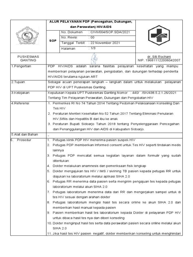 Sop Alur Pelayanan Pdp-Hiv | PDF | Pengembangan Diri | Kesehatan Holistik