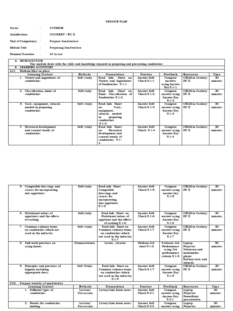 Session Plan | PDF | Kitchen Utensil | Cooking