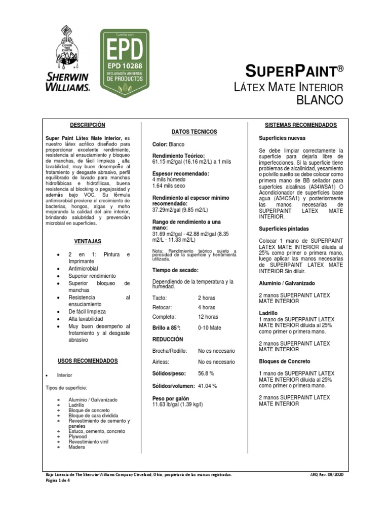 HojaTecnica-SuperPaint Interior | PDF | Pintar | Agua