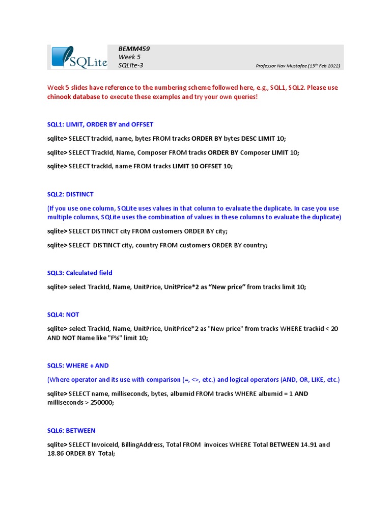 Week 5 Sqlite 3 Sql Select With Lecture Slides Pdf Sql Computer Science