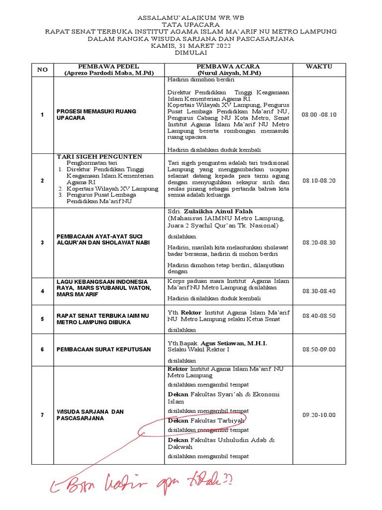 RUNDOWN ACARA WISUDA Maret 2022 | PDF