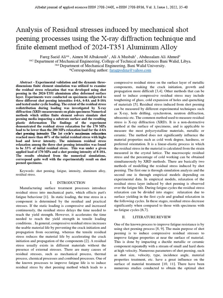Analysis of Residual Stresses Induced by Mechanical Shot Peening Processes Using The X-Ray ...