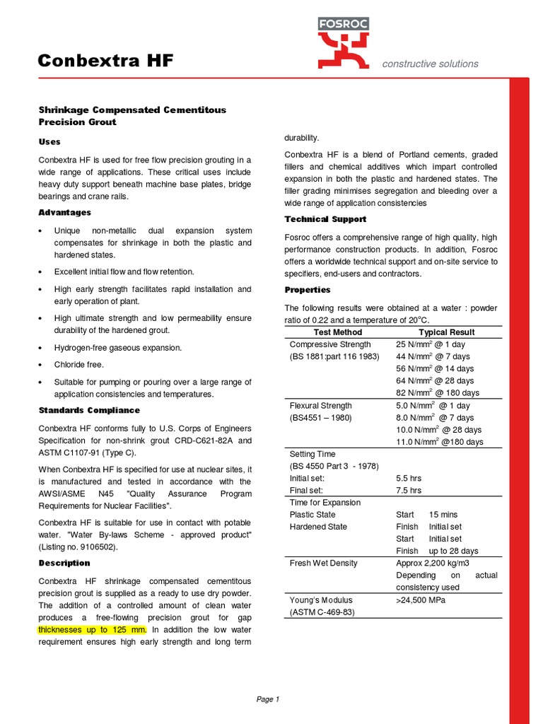 Conbextra HF Precision Grout Overview | PDF | Water | Casting ...