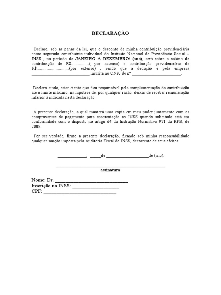 Declaração Inss Modelo | PDF