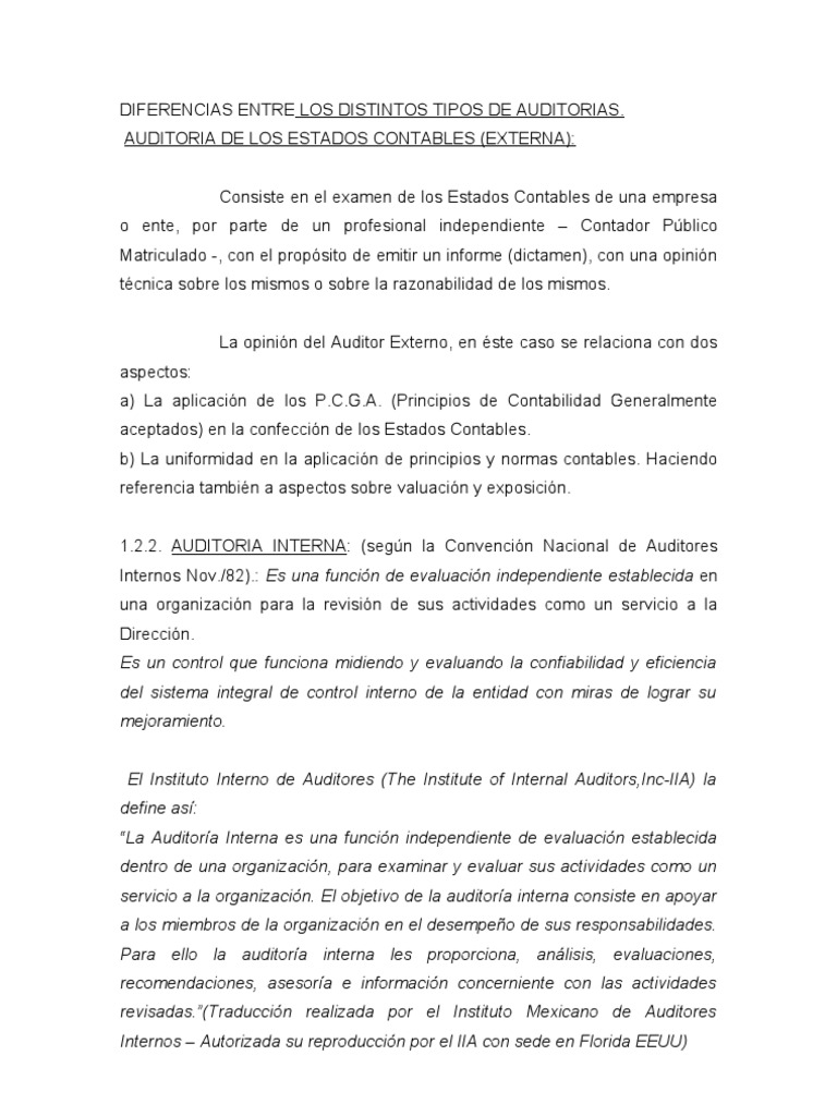 Diferencias Entre Los Distintos Tipos De Auditorias Pdf Auditoría
