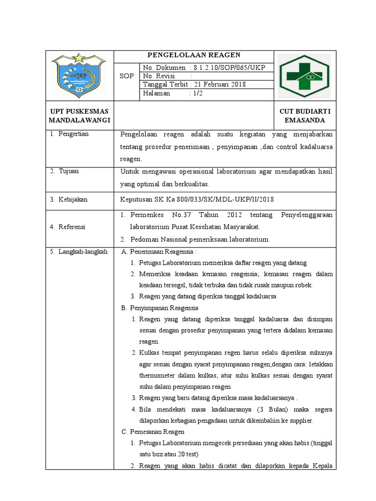 8.1.2.10. Spo Pengelolaan Reagen | PDF