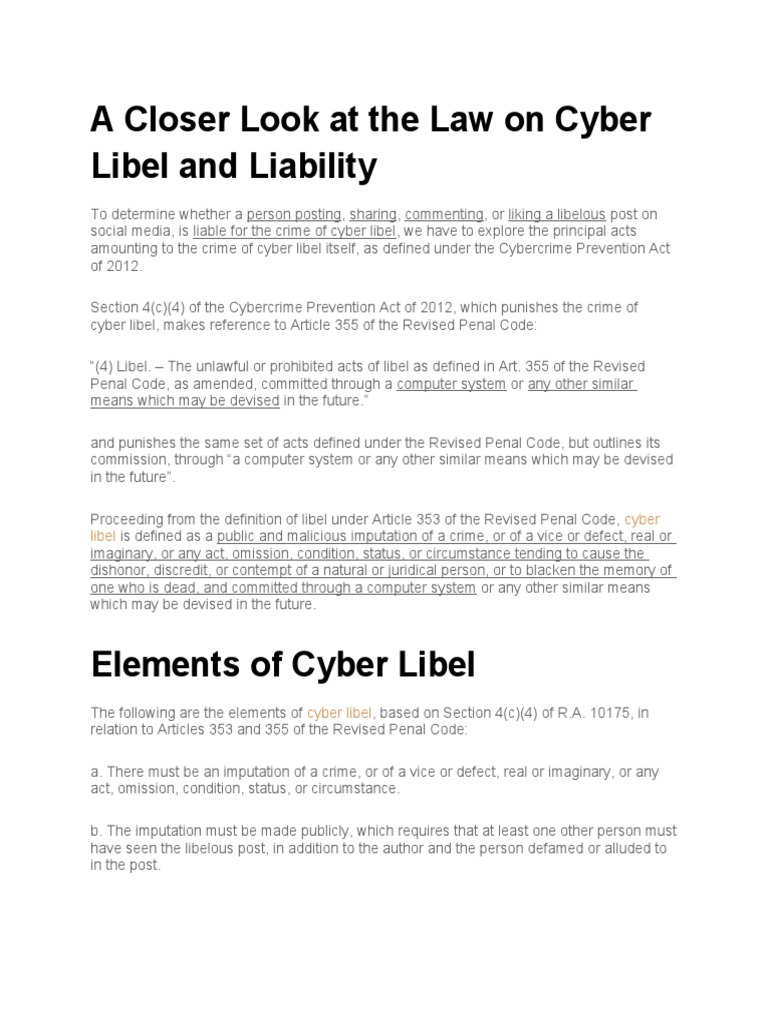 Cyber Libel Law and Liability Explained in 40 Characters | PDF ...
