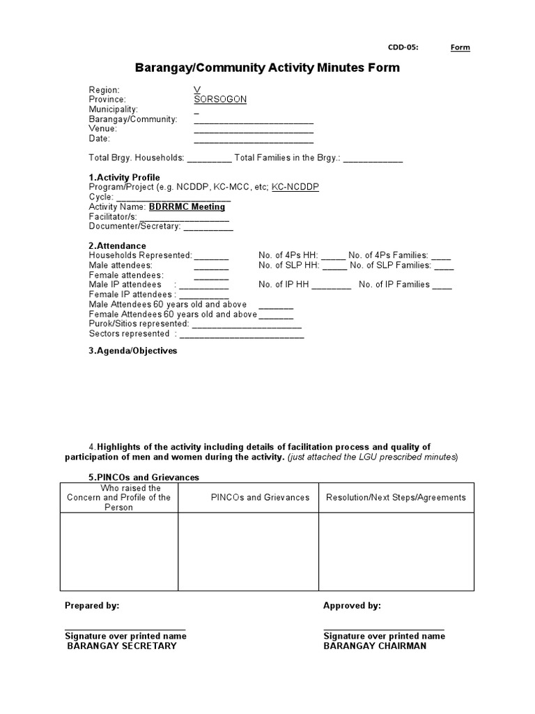 Barangay Community Activity Minutes Form | PDF