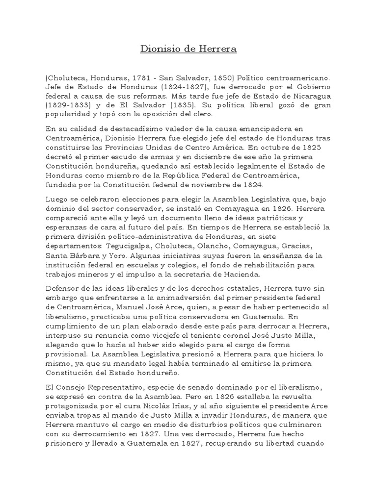 Dionisio de Herrera | PDF | Honduras | Gobierno