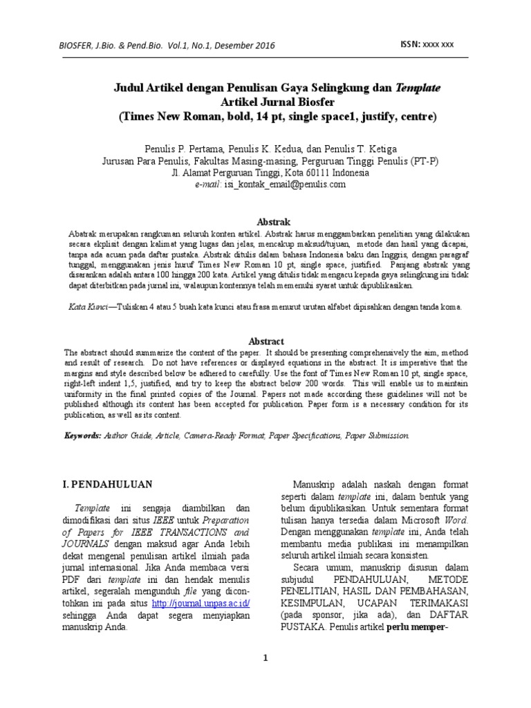 Panduan Penulisan Jurnal Biosfer | PDF