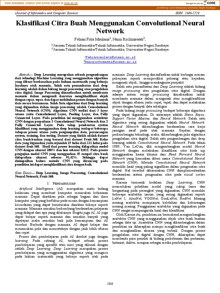 Klasifikasi Citra Buah Menggunakan Convolutional Neural Network | PDF