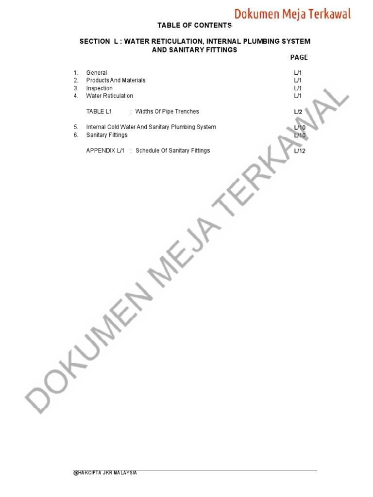 Water Reticulation, Plumbing & Sanitary Fittings Specifications | PDF ...