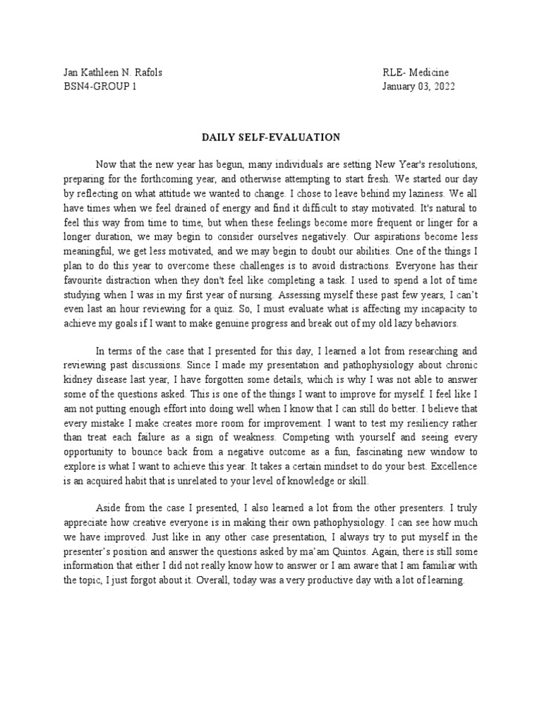 Daily Self-Evaluation - Case Pres | PDF | Cognition | Cognitive Psychology