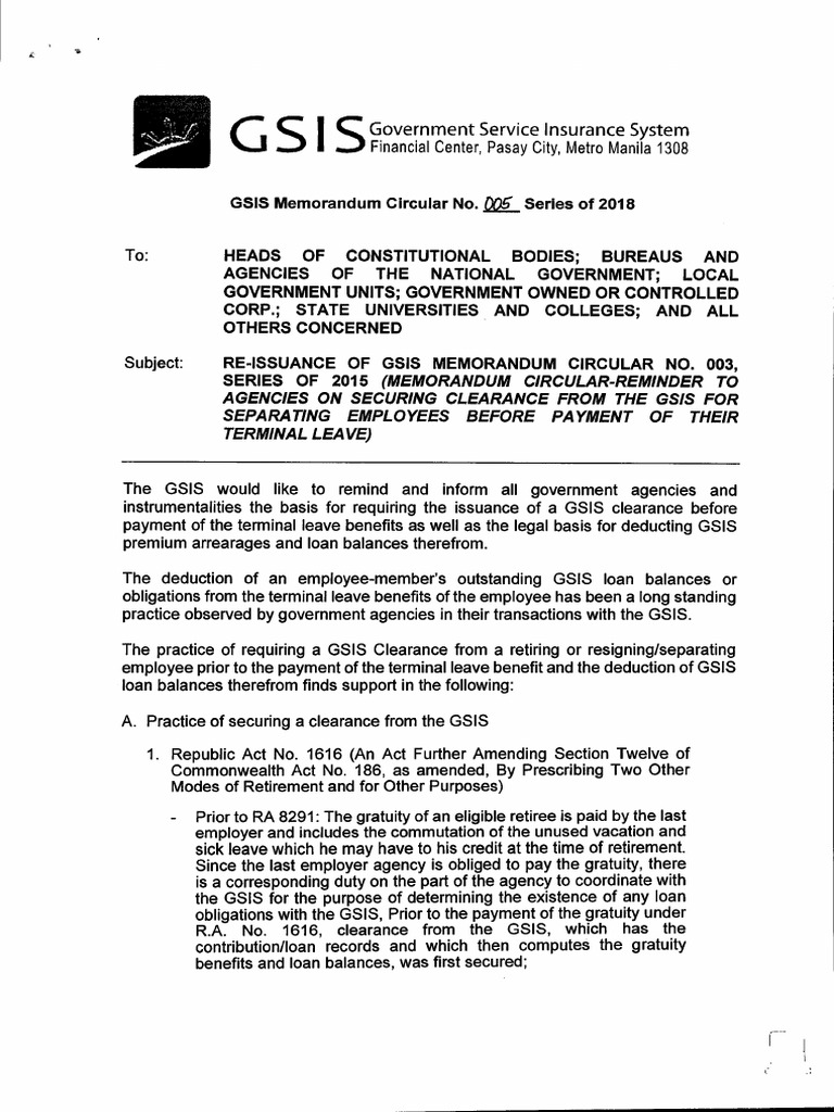 MC-005-2018 - Ed GSIS Clearance | PDF | Loans | Employment