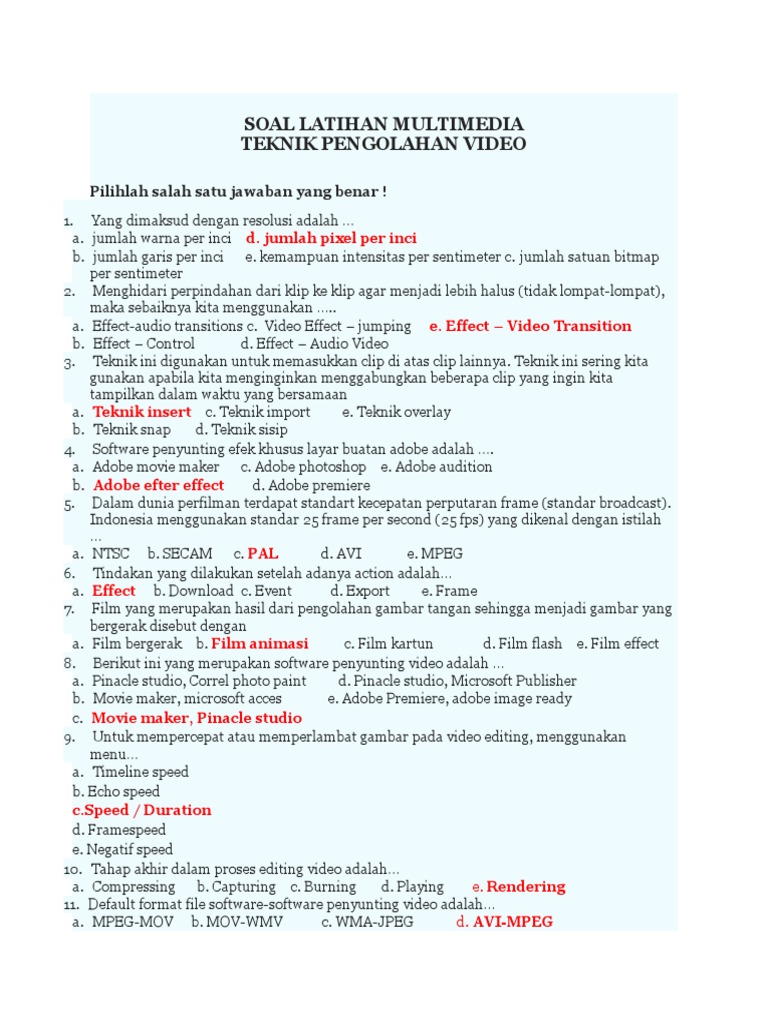 Soal Latihan Multimedia Teknik Pengolaha | PDF