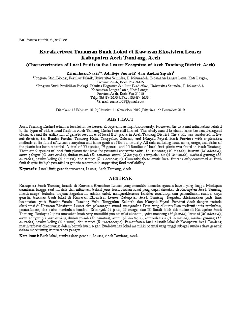 Karakterisasi Tanaman Buah Lokal Di Kawasan Ekosis | PDF | Buah-buahan ...