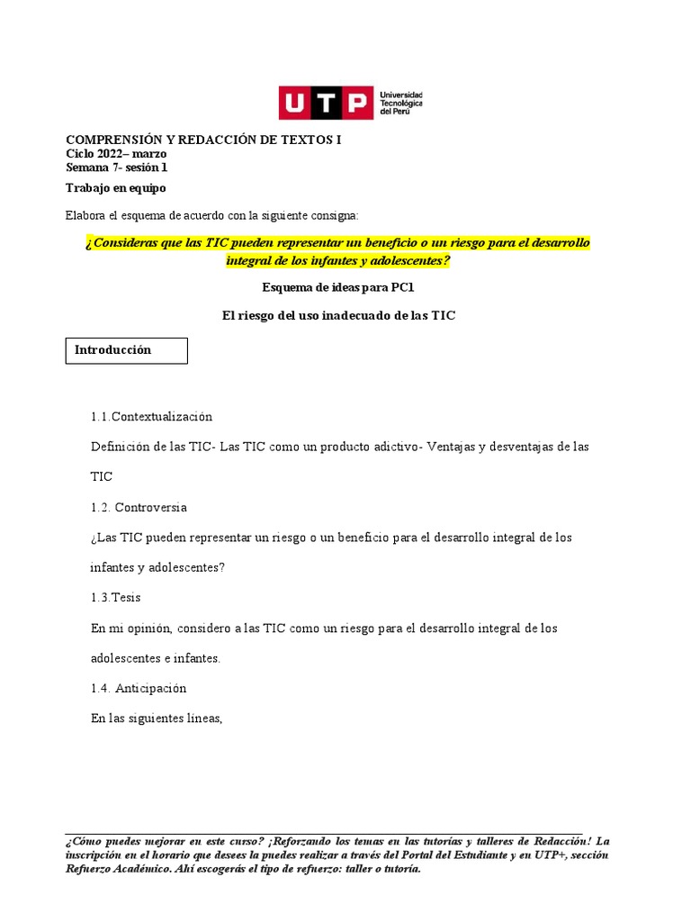 Entrega de La PC1 - Texto Argumentativo (Sincrónico) | PDF | Tecnología de información y ...