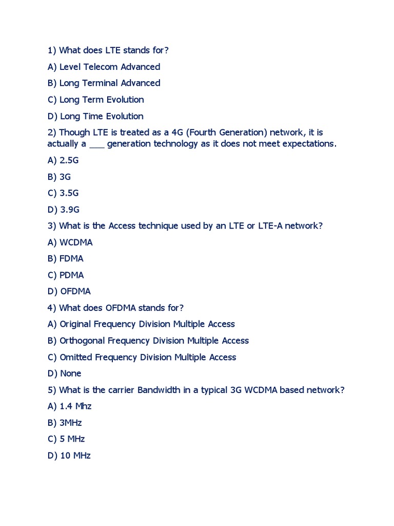 LTE Multiple Choice | PDF | 4 G | Lte (Telecommunication)